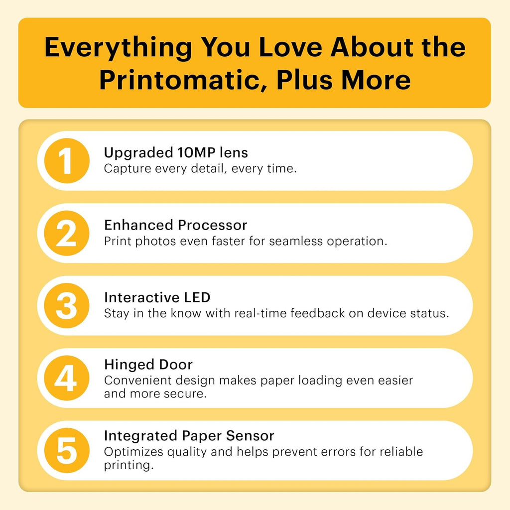 KODAK Printomatic+ Instant Print Camera (Yellow) 10MP, RGB LED, Zink ...